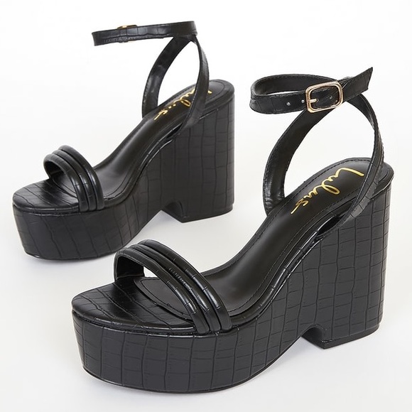 Lulus | Shoes | Lulus Kairi Black Crocodileembossed Platform Wedge ...